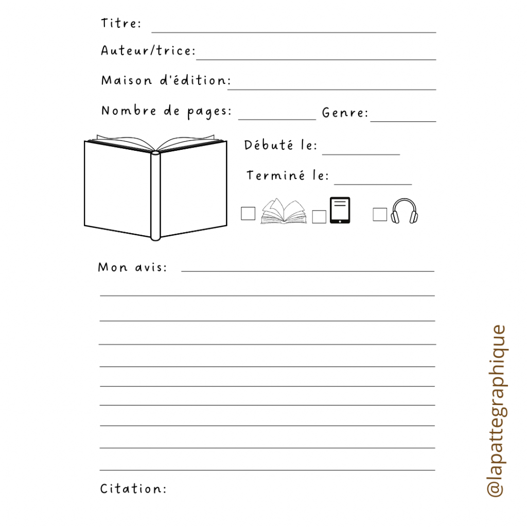Pages pour carnet de lecture à imprimer - La Patte Graphique