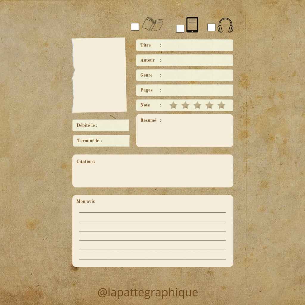 Pages pour carnet de lecture à imprimer - La Patte Graphique